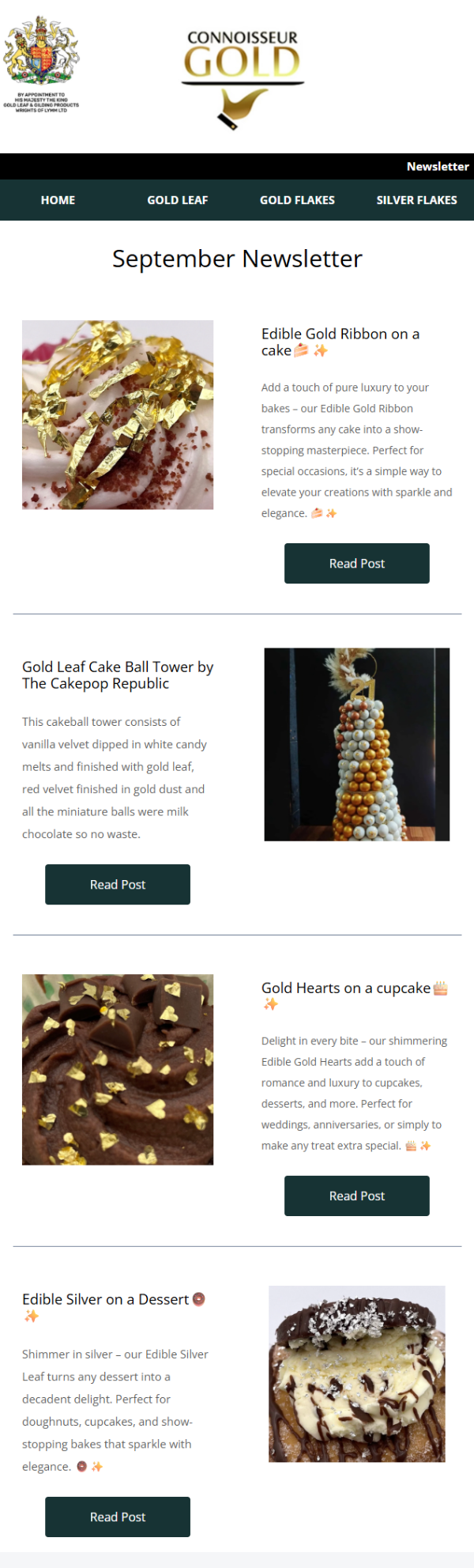 September Newsletter– Edible Gold Leaf